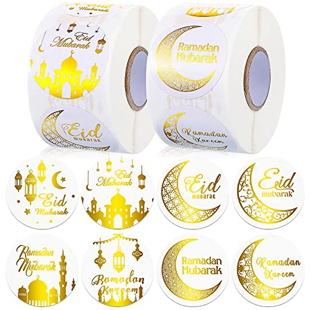1000 Pcs Ramadan Stickers 1.5 Inch Eid Mubarak Stickers Ramadan Kareem Stickers Ramadan Mubarak Stickers Islamic Muslim Gift Labels Ramadan Kareem Labels for Eid Party Decorations Supplies, 8 Styles