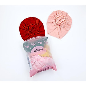 inSowni 8 Pack Solid Nursery Hospital Turban Hat Cap Beanie Bonnet with Flower for Baby Girls Toddlers Newborns Infants