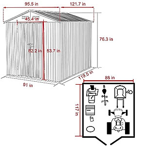 MUPATER 8' x 10' Outdoor Storage Shed with Double Doors, Garden Metal Shed, Utility Tool Shed Storage for Backyard, Patio and Lawn with Vents, Grey