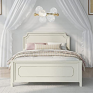 Harper & Bright Designs Queen Size Platform Bed with Headboard and Footboard, Rubber Wood Queen Bed Frame with Sturdy Slat for Bedroom, No Box Spring Need, Easy Assembly (Ivory White)