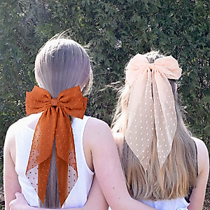 Large Hair Bows for Women,CEELGON 2PCS Big Bow Clips for Girls French Barrette Bowknot with Long Tail for Women(Coffee,Beige)