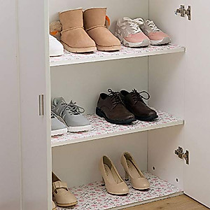 GLOW4U Decorative Floral Foam Non-Adhesive Shelf Liner for Drawer Refrigerator Kitchen Cabinets Pantry Cupboard Closet (Pink, 17.7x137 Inches)