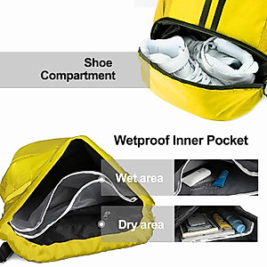 Hoedia Sports Drawstring Backpack - String Swim Gym Bag with Shoes Compartment and Wet Proof Pocket for Women/Men (Yellow)