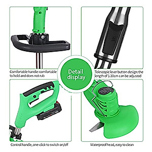 Electric Cordless Grass Cutter Machine with Lithium-Ion Battery, Portable Handheld String Trimmer Lawn Mower, Weed Eater Garden Pruning Tool,24v