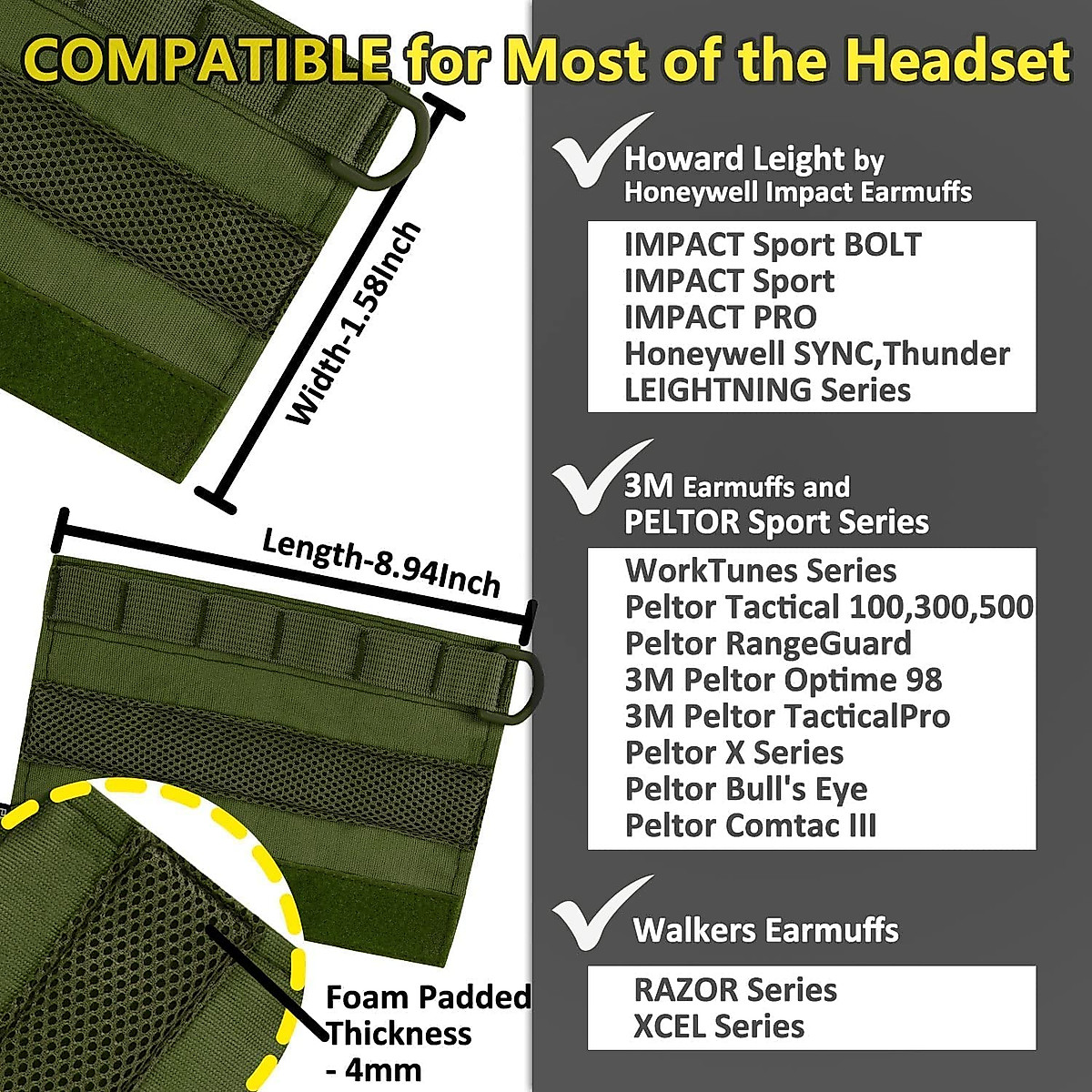 PROHEAR GEP02 Gel Ear Pads and HC01 Tactical Headset Cover for Howard Leight by Honeywell Impact Sport Sync Leightning Earmuffs