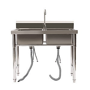 Commercial Stainless Steel Sink with 2 Compartments,Freestanding Restaurant Sink Station,Kitchen Prep & Utility Sink for Home Garage Bar Restaurant Laundry (2 Compartment 39.3" L × 23.6" W × 31.5" H)