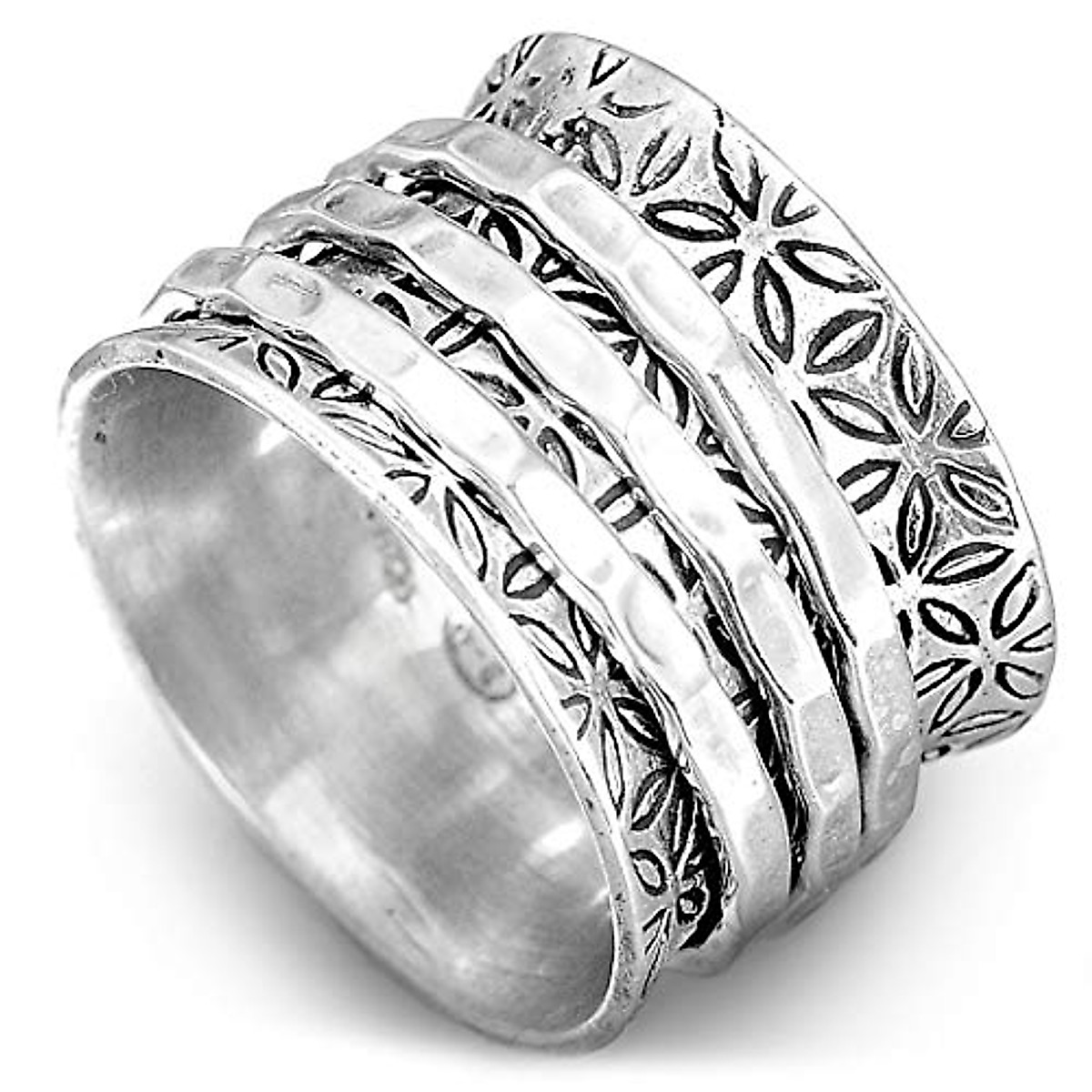 Boho-Magic 925 Sterling Silver Spinner Ring for Women Flower of Life Fidget Rings Band (8)