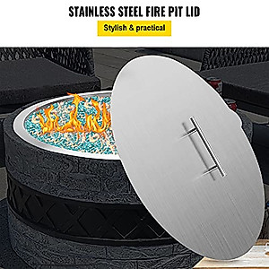 VBENLEM Fire Pit Lid Round 20 Inch Fire Pit Ring Lid 1.5 mm Thick 304 Stainless Steel Fire Pit Burner Cover for Round Patio Fire Pit