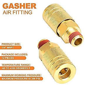 GASHER 12PCS 1/4-Inch Brass Male Industrial Coupler,1/4 Inch NPT Male Threads Size, Quick Connect Air Coupler