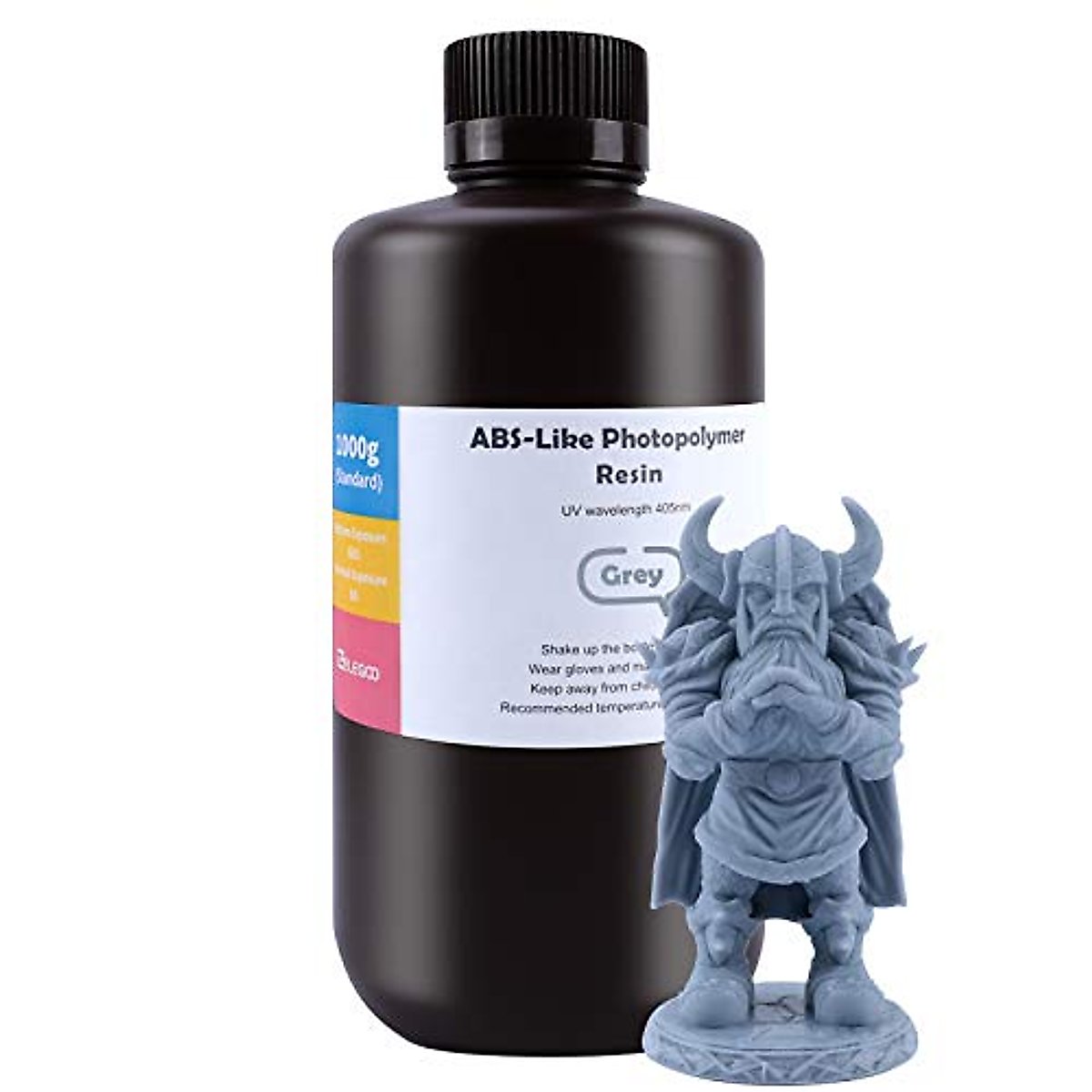ELEGOO ABS-Like 3D Printer Resin, 405nm UV-Curing LCD Resin High Precision Fast Curing Non-Brittle Standard Photopolymer Resin for LCD Printing Grey 1000G