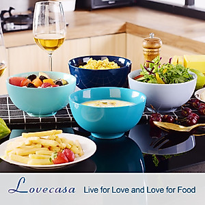 LOVECASA Porcelain Dessert Bowls Cereal bowl, 25 Oz Colorful Soup Bowls, Simple Ceramic Bowl for Soup, Dessert, Ice Cream, Fruits, Salad, Snack, LEAD & CADMIUM FREE, Set of 4
