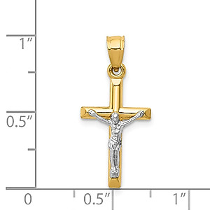 14k Yellow and White Gold Two Tone Cross Crucifix Charm Pendant - 26mm x 12mm