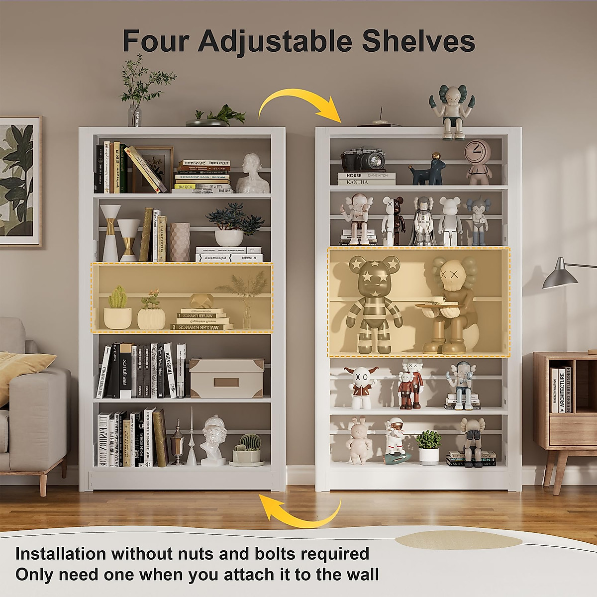 RpAosd Metal Bookshelf, 69" Heavy Duty Bookcase with 5 Adjustable Shelves, Open Shelf Bookcase, Free-Standing Library Bookshelf for Home Office, Library, Bedroom, Living Room (White)