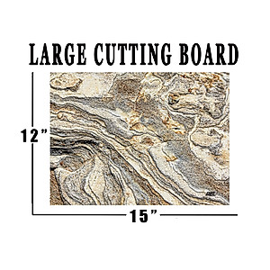 Rogue River Tactical Light Granite Stone Marble Gray Brown White Pattern Textured Marble Art Kitchen Glass Cutting Board Modern Decorative Gift Abstract Wavy Contrast Design