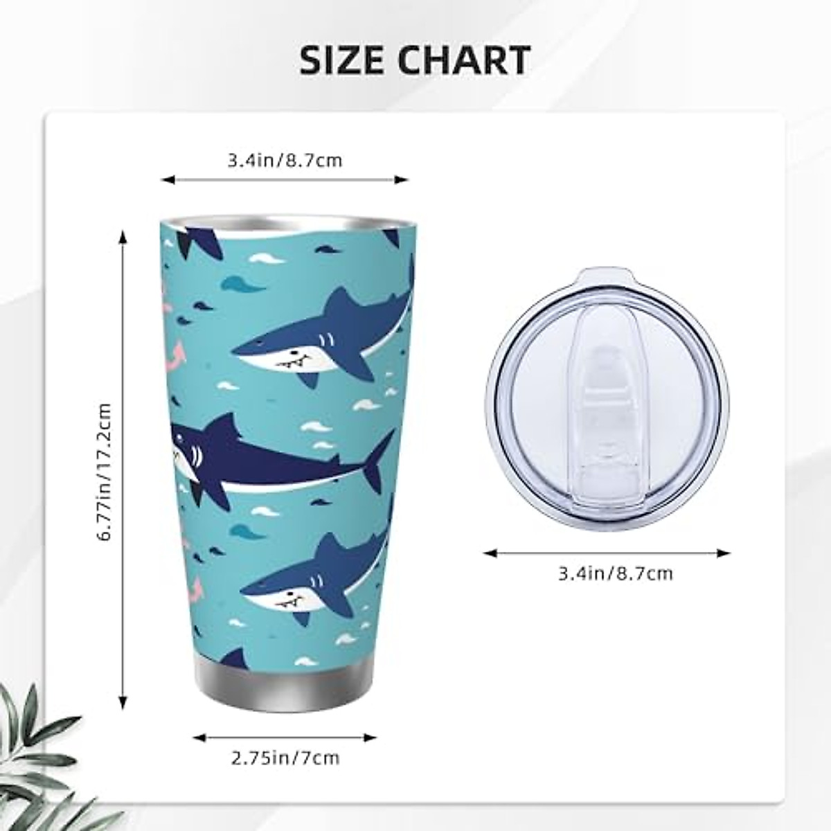 AYCZN Ocean Shark Anchor 20 OZ Tumbler Stainless Steel Travel Coffee Mug, Sea Anchor Insulated Water Bottle with Lid and Straws Leakproof Thermal Cup