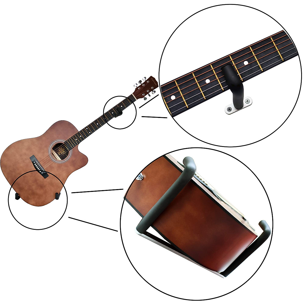 YYST Guitar Wall Mount Holder Tilt Display for Electric and Thin Body Guitars, Ukulele, Bass, Banjo at A Slanted Angle Sideways (Horizontal/Sideway Hanger) (No Instrument)