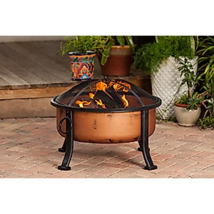 Fire Sense 62342 Lumina Round Wood Burning Fire Pit Copper Finish Steel Fire Bowl Mesh Spark Screen & Screen Lift Tool Included Lightweight Portable Patio & Outdoor Heater - Round - 24" Diameter