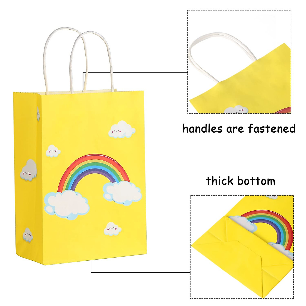 BLEWINDZ 32 Pieces Rainbow Goodie Bags Small Party Favor Bags with 32 Tissue Paper, 8.7" Small Gift Bags with Handles for Kids Birthday, Baby Shower, Colorful Party Supplies