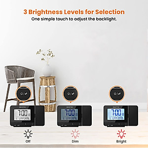 SMARTRO Digital Projection Alarm Clock for Bedrooms with Indoor Thermometer Hygrometer, USB Charger, Bedside Projector, Travel, AC and Battery Operated