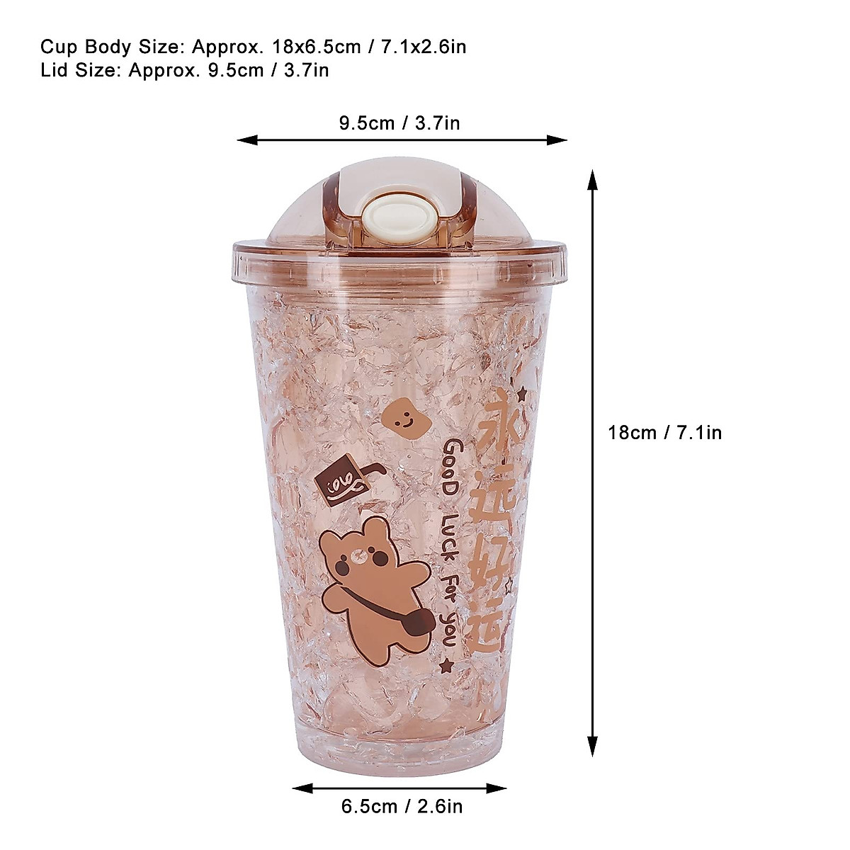Cute Water Tumbler, 450ml Water Drinking Cup Reusable Double Wall Water Bottle with Straw Kawaii Water Bottle for Home Travel Tumbler(Brown)