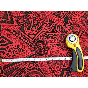 Originals by HITOMI Retro Hawaiian Tribal Poly Cotton Hawaiian Print Fabric Sold by The Yard, Red