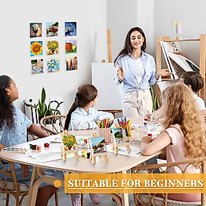 Colarr 2 x 2 Inch 50 pack Mini Canvas Easel Set Stretched Canvases for Painting Mini Canvas and Wood Display Easel with Smooth Back for Kids Beginners Painting Class Party Decoration Miniature Artwork