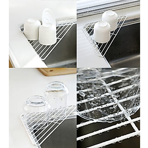 ALIMART Triangle Dish Drying Rack Corner Dish Drying Rack for Sink Kitchen Corner Dish Drainer Mat Plated Matel Steel Corner Sink Rack for Kitchen