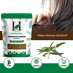 H&C- 100% Natural Bhringraj Powder for Hair (227g / 0.5 LB/ 08 oz) - Hair Growth Rejuvenator from Indian Ayurveda