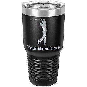 LaserGram 30oz Vacuum Insulated Tumbler Mug, Golfer Golfing, Personalized Engraving Included (Black)