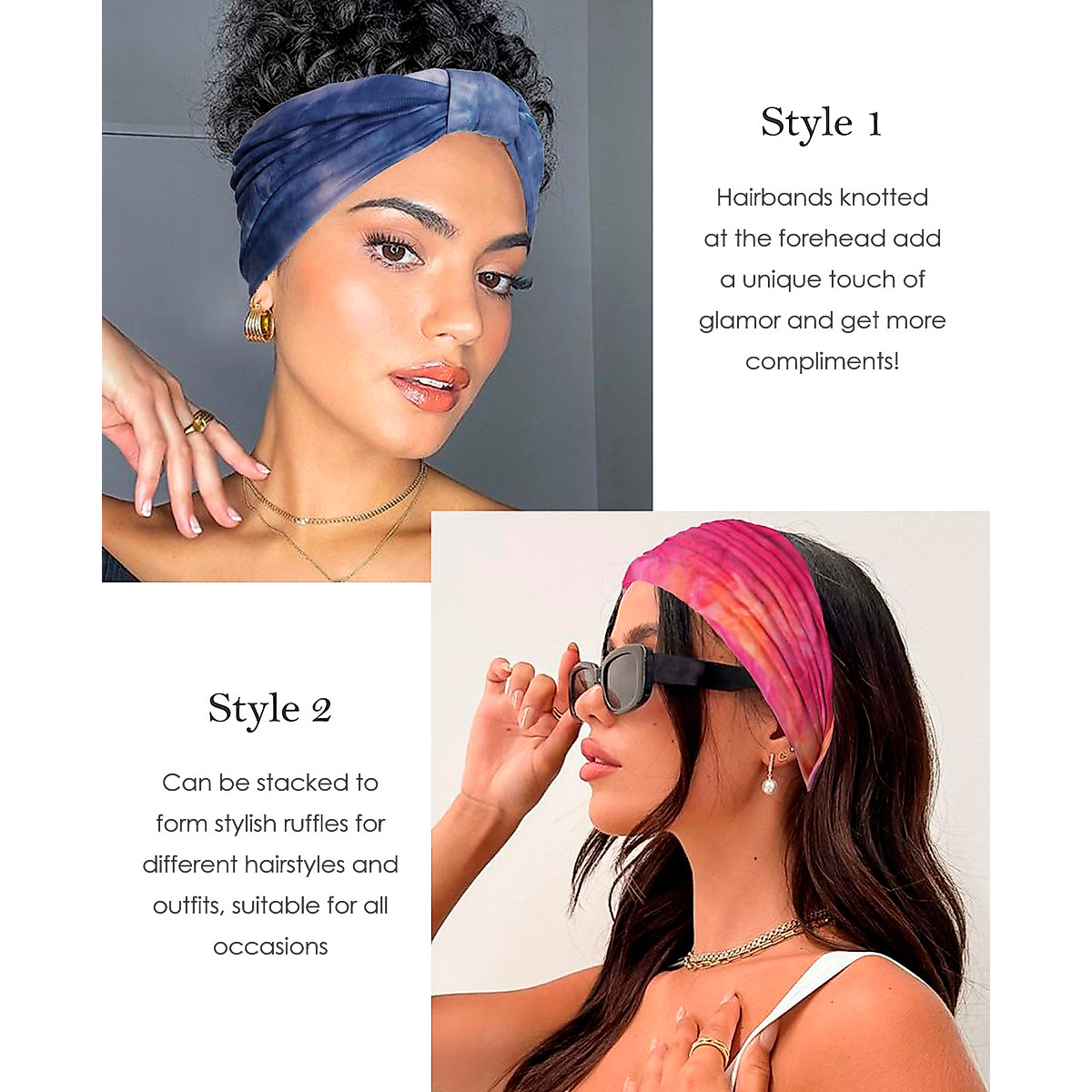 Artilady 7'' Wide Headbands for Women Tie Dye - Large Soft Cloth Headwrap Elastic Stretchy Head Bands Boho Turban Hair Bands Non Slip Hair Accessories 6 PCS