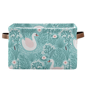Storage Basket Cube Flower Floral Swan Large Collapsible Toys Storage Box Bin Laundry Organizer for Closet Shelf Nursery Kids Bedroom,15x11x9.5 in,1 Pack