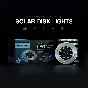 Aogist Solar Ground Lights,8 LED Garden Lights Patio Disk Lights In-Ground Outdoor Landscape Lighting for Lawn Patio Pathway Yard Deck Walkway (Warm White, 8 Pack)