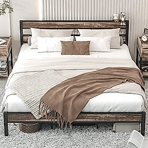 LIKIMIO California King Bed Frames, Easy Assembly, Noise-Free, No Box Spring Needed, Heavy Strong Metal Support Frames, Cal King/Rustic Brown