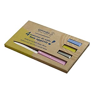 Opinel No. 125 Table Knives, 4 Piece Set, High Carbon Steel Dinner Knives for Parties, Entertaining, or Everyday Use, Painted Hornbeam Handles, Made in France (Countryside)