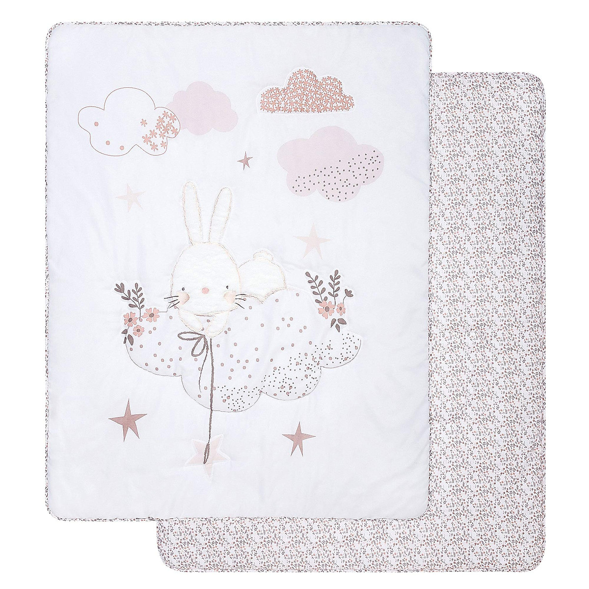 Sammy & Lou Cottontail Cloud 4-Piece Baby Nursery Crib Bedding Set for Girls, Includes Quilt, Fitted Crib Sheet, Crib Skirt, and Plush Toy