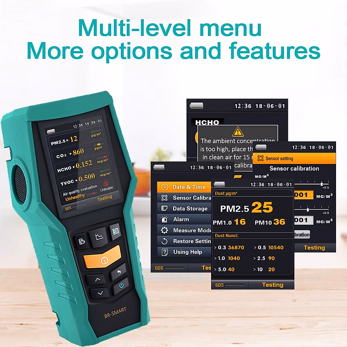 BLATN Smart 128s Air Quality Monitor Indoor CO2 PM2.5 TVOC Meter Formaldehyde HCHO Detector VOCs Pollution AQI Tester PM1.0 PM10 Dust Particle Counter Data Logger Home