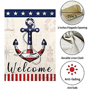 WODISON Patriotic 4th of July Memorial Day Garden Flag, American Anchor Vertical Double Sided Burlap Welcome Flag, Outdoor Decoration For Yard Home 12 x 18 Inch (ONLY FLAG)