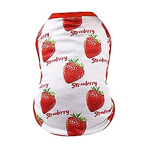 Girl Puppy Shoes Dog Shirt Strawberry Print Puppy Cat T Shirts Tops Soft Breathable Sleeveless Vest Outfits Spring Summer Cotton Tee Shirts Pet Clothes Dog Dress Christmas Tutu