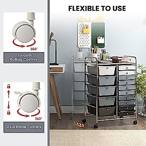 15 Drawer Rolling Storage Cart, Mobile Utility Cart with Lockable Wheels, Drawers, Multipurpose Organizer Cart for Home, Office, School, Gradient Black