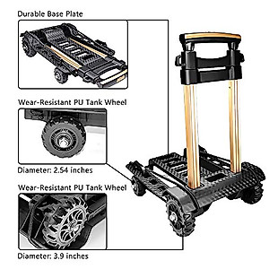 Folding Hand Truck Portable Dolly Compact Utility Luggage Cart with 70Kg/155Lbs Heavy Duty 4 Wheels Solid Construction Adjustable Handle for Moving Travel Shopping Office Use (Black)
