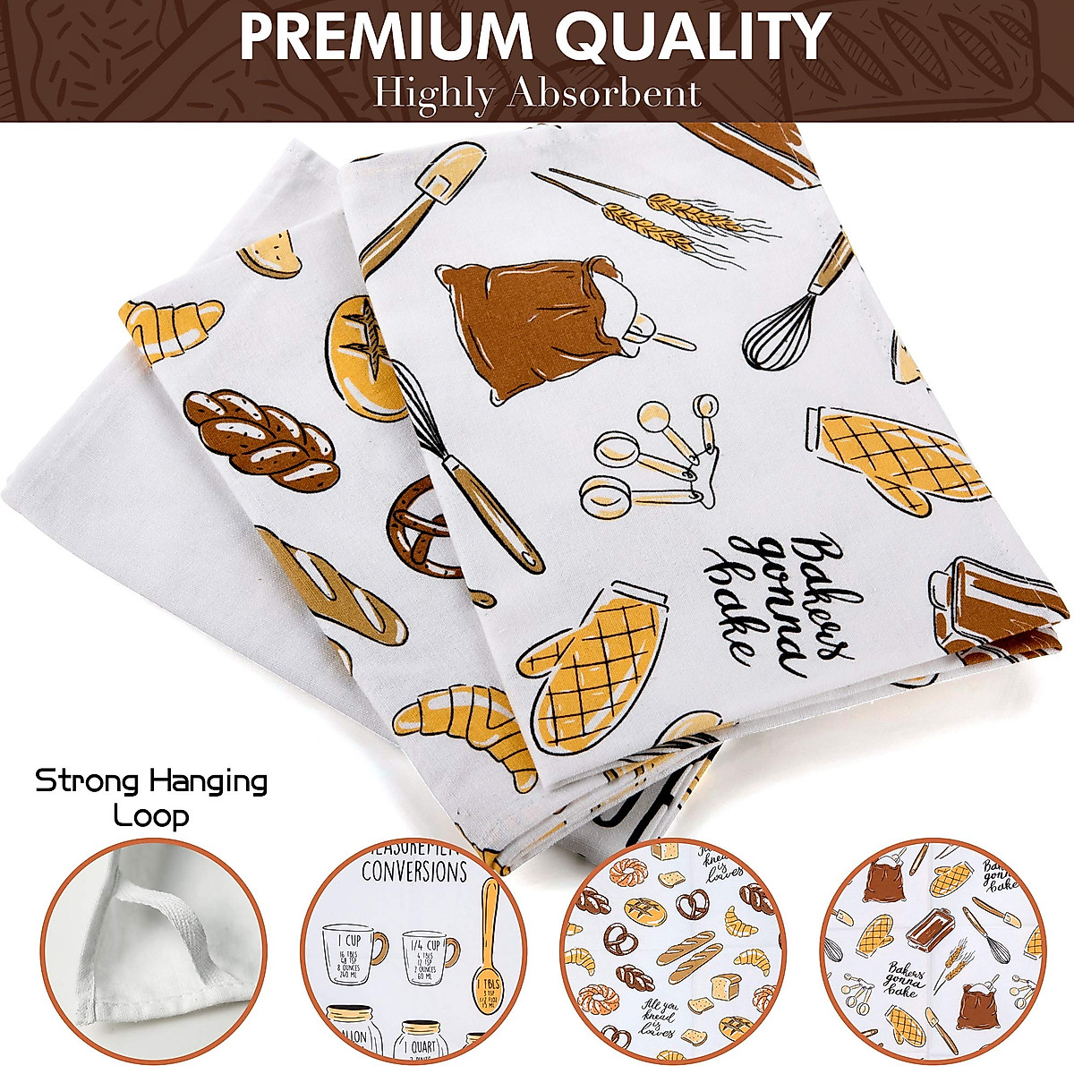 Flour Sack Tea Towels for Kitchen & Pantry, Oversized 20x30 inch with Conversion, Bread & Baking Tools, Cute Dish Towels, 100 Percent Cotton Kitchen Towel Set, Ideal Housewarming Gift New Home