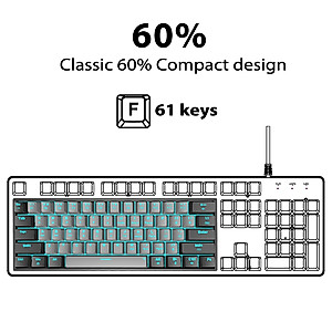 Snpurdiri 60 Percent Mechanical Gaming Keyboard, Blue Switch Anti-Ghosting 61 Key LED Rainbow Backlit Keyboard, Mini Portable Quick Response Keyboard for Laptop PC Gamer, Black