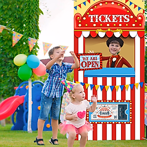 Carnival Circus Theme Party Decorations, Halloween Carnival Photo Door Banner Ticket Booth Backdrop Props, Large Photo Door Banner Door Hanging for Halloween Decorations Carnival Game Supplies