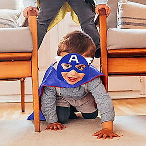 Mizzuco Dress Up Capes for Kids Superhero Cloak with Mask and Waistband Halloween Costumes and Party Dress up(Blue White)