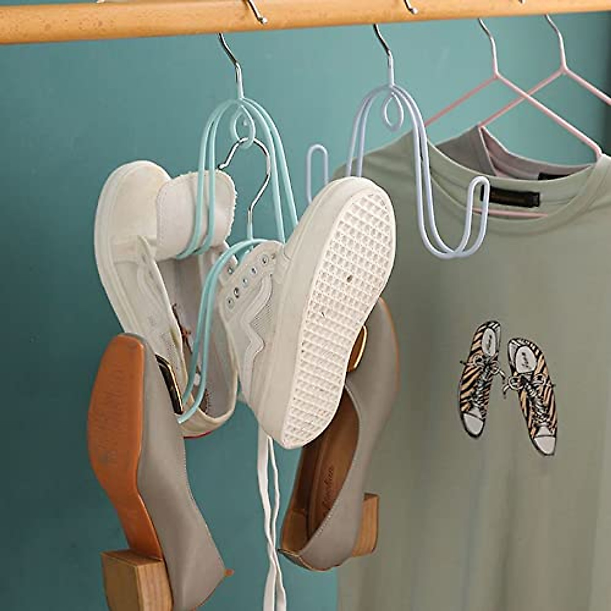 BORXJNM Shoe Hanging Hooks-Space-Saving Drying Shoe Rack for Basketball Shoes, Sports Shoes,Slippers,Cloth Shoes，Stainless Steel Holders for Fixing Shoe Racks, Shoes Hanger Drying Rack (Pack of 5)