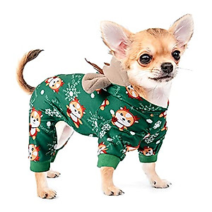 Dog Christmas Pajamas Reindeer Costume Puppy Hoodie Sweatshirts Xmas Cute Elk Pet Clothes for Small Dogs New Year Holiday Winter Warm Cats Jumpsuit Outfits Apparel (Christmas, X-Small)
