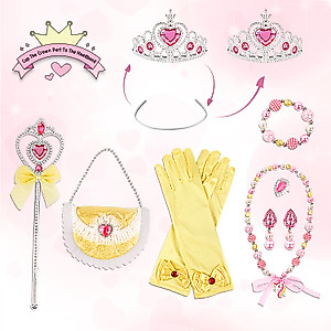 kidzkube Princess Dress up for Girls Ages 4-6, Princess Cape Clothes with Crown, Toddler pricess Dress for Birthday Gift, dress up clothes for girls Age 3 4 5 6 7 8(Colorful)