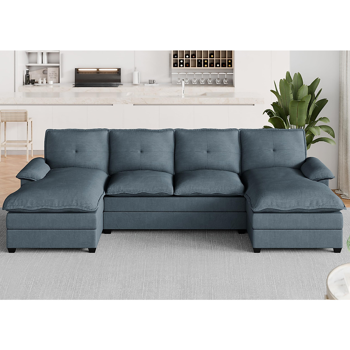 Meilocar Sectional Couches for Living Room, U Shaped Couch 110in Sectional Sofa, 4 Seat Large Sofa with Wide Chaise Lounge and Double Seating Cushions, Cloud Couch for Living Room (Grey)