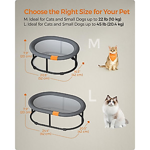 Feandrea Pet Bed, Cat Hammock, Elevated Cat Bed for Multiple Cats, with Removable Washable Mesh, for Pets up to 20 lb, Oval, Gray UPCB001G01