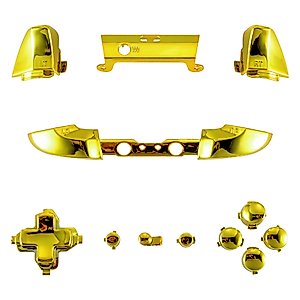 eXtremeRate LB RB LT RT Bumpers Triggers D-Pad ABXY Start Back Sync Buttons, Chrome Gold Full Set Buttons Repair Kits with Tools for Xbox One S & Xbox One X Controller (Model 1708)